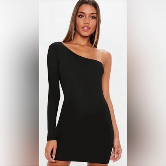 Missguided | Dresses | Nwt Misguided Black One Shoulder Mini Dress ...